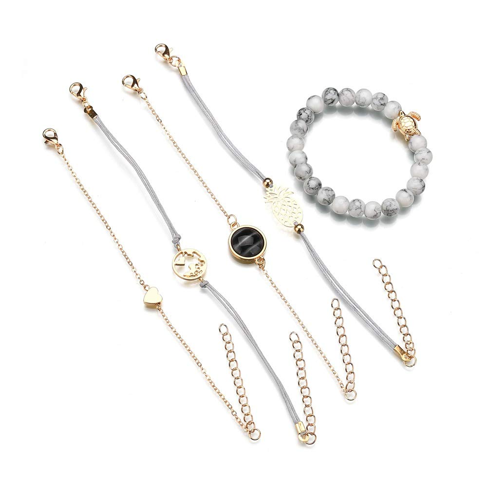 krun Beaded Bracelets for Women - Adjustable Charm Pendent Stack Bracelets Set for Women Girl Friendship Gift Bracelet Links