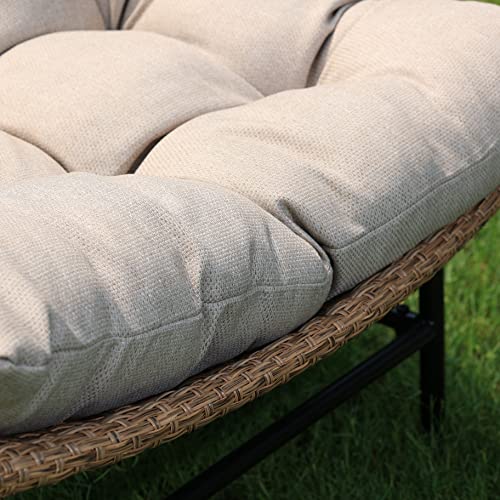 Idzo Caline Large Rattan Bistro Set Outdoor 3 Piece with Glass Side Table, Premium Olefin Thick Cushion, Upgraded 2000Hrs UV Resistant Wicker for Patio Use, Papasan Chair Design