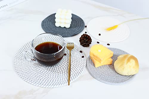 X Large 10 Inches Potholders Set 5 Pcs Trivets Set 100% Cotton Hand Woven Round Place Mats for Kitchen Absorbent, Insulated, Scratch Free Table Protection 2 Pcs 10" and 3 Pcs 7"