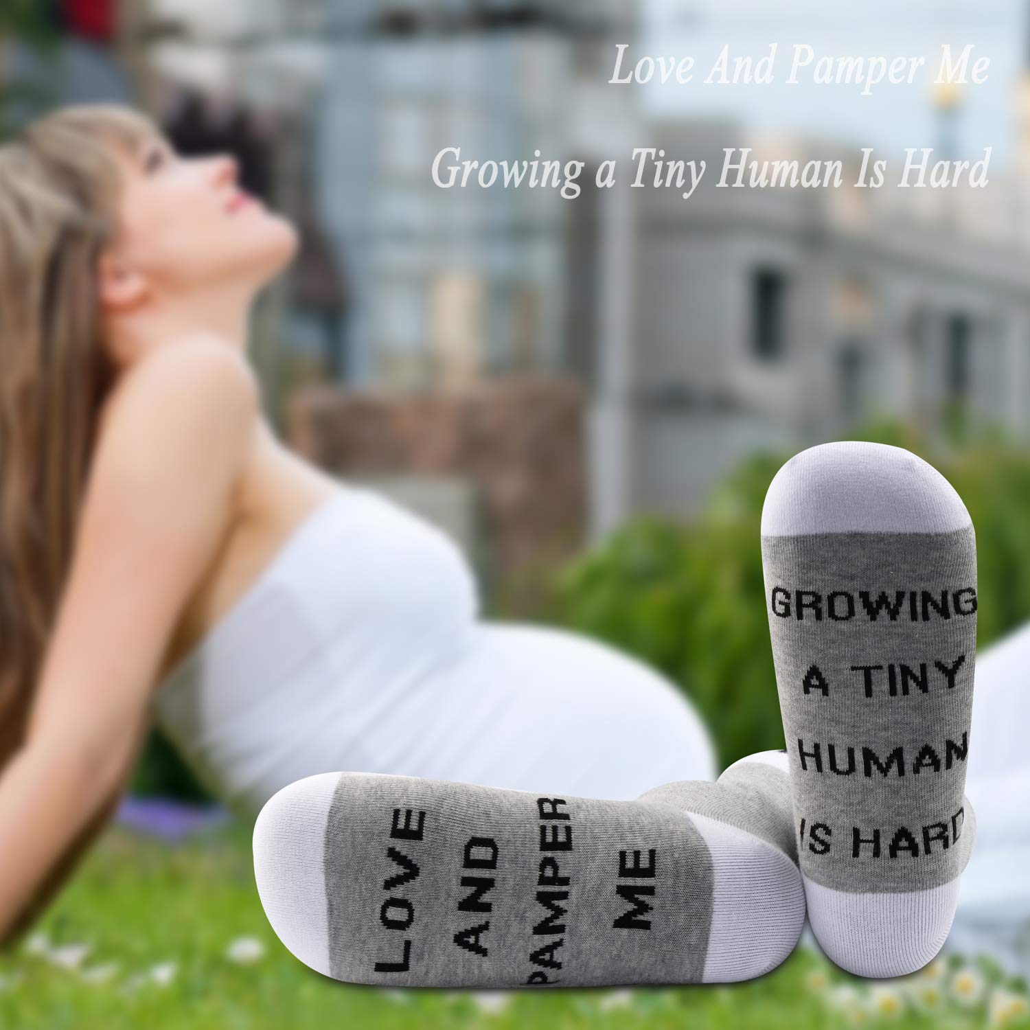 JXGZSO 2 Pairs New Mom Socks Growing a Tiny Human Socks (Love And Pamper)