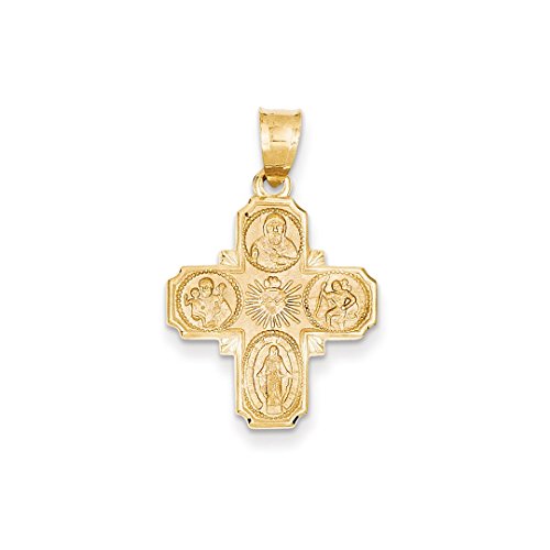 IceCarats 14K Yellow Gold Four Way Holy Cross Religious Medal Necklace Christian Pendant Scapular Charm 28mm x 17.75mm Only