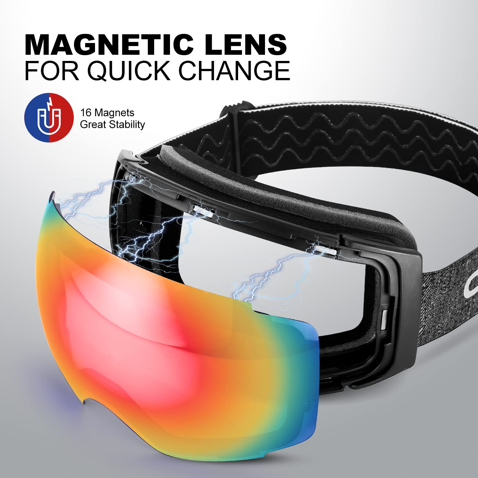 Odoland Bundle - 2 Items Magnetic Interchangeable Ski Goggles with 2 Lens and Ski Helmet, Snowboard Helmet for Men, Women and Youth