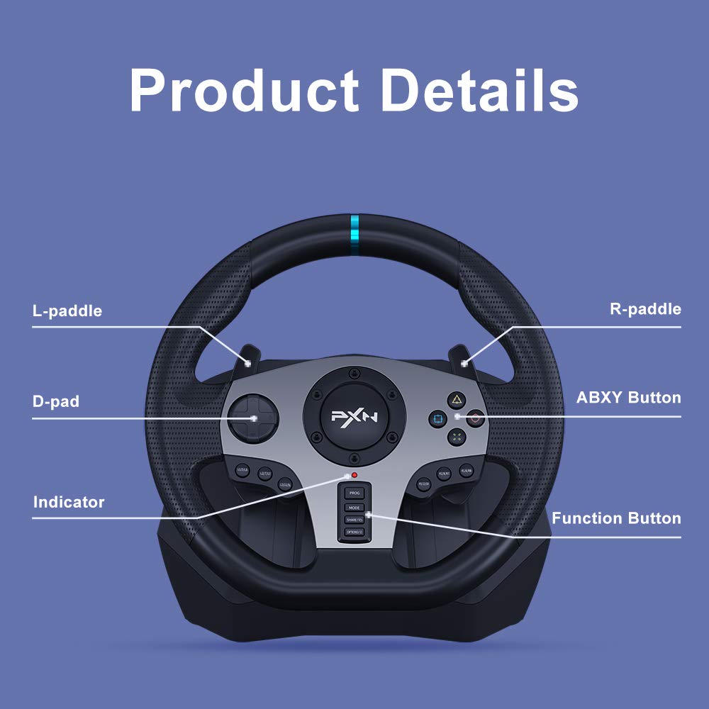 PC Steering Wheel, PXN V9 Universal Usb Car Sim 270/900 Degree Race Steering Wheel with 3-Pedals and Shifter Bundle for Xbox One,Xbox Series X/S,PS4,PS3, Nintendo Switch (Renewed)