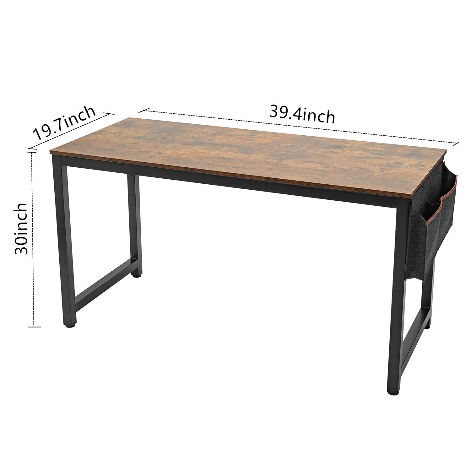 KIKIBRO Computer Desk, 39.4" Study Writing Table with Headphone Hook Storage Bag for Home Office Students, Industrial Simple Style PC Desk, Black Metal Frame, Rustic