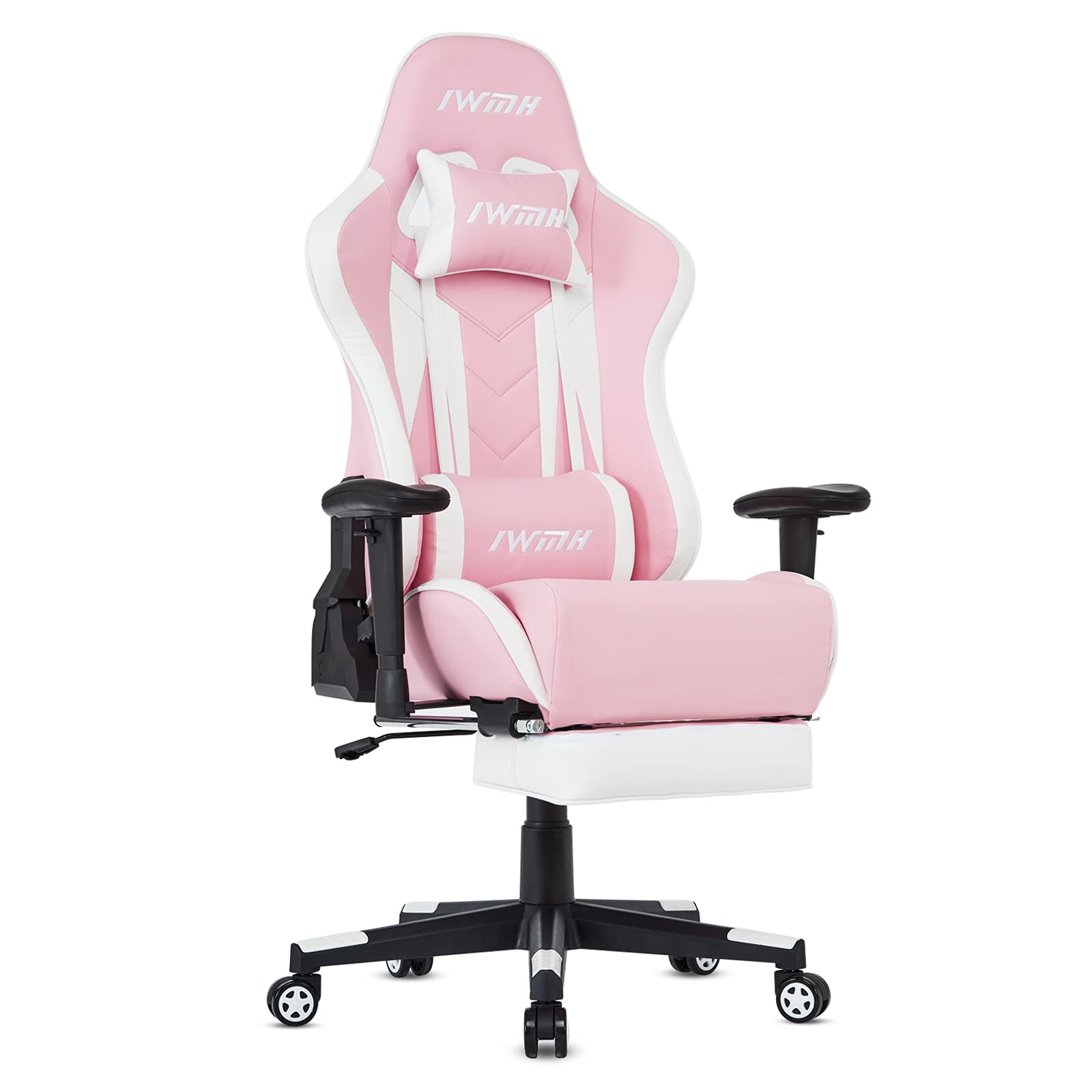 IWMH Gaming Chair with Footrest Ergonomic, High Back Reclining Computer Desk Chair for Home Office, Adjustable Leather Racing Chair with Headrest Lumbar Support (Pink)