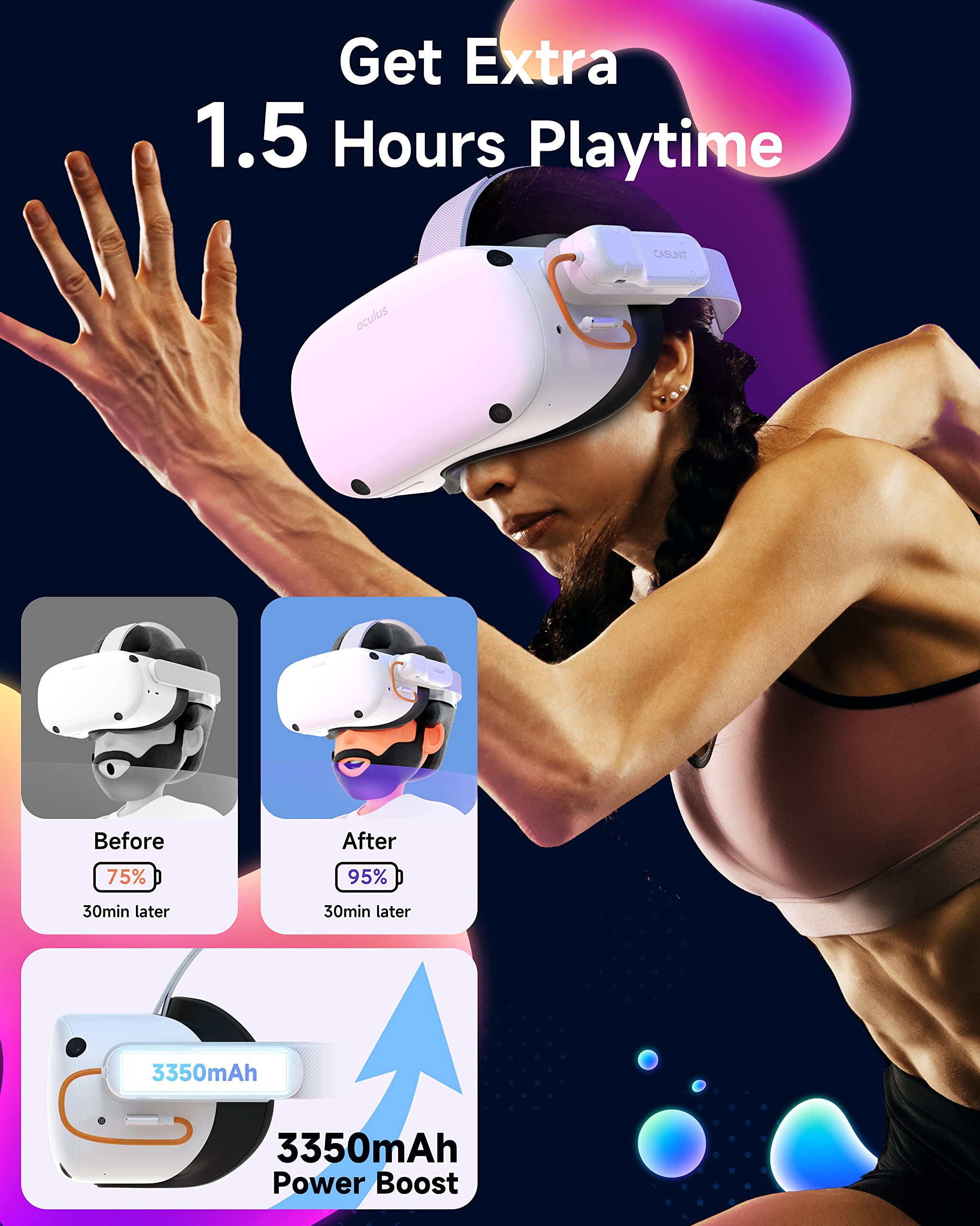 Oculus Quest 2 Battery Pack,Meta Quest 2 Pro Headset and Elite Strap, Lightweight 3350mAh Rechargeable Extended Portable Battery Bank Compatible with Quest 2 Original Strap and Elite Strap
