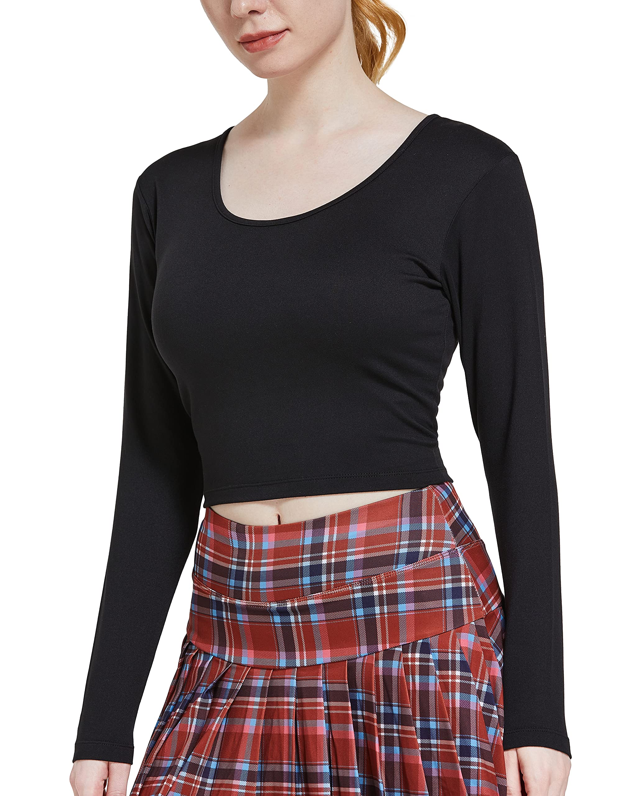 Long Sleeve Athletic Crop Top Sweatshirt for Women Cropped Gym Tops Basic Long Sleeve V Neck Tees Reversible Yoga Shirts Fitted Slim Black S