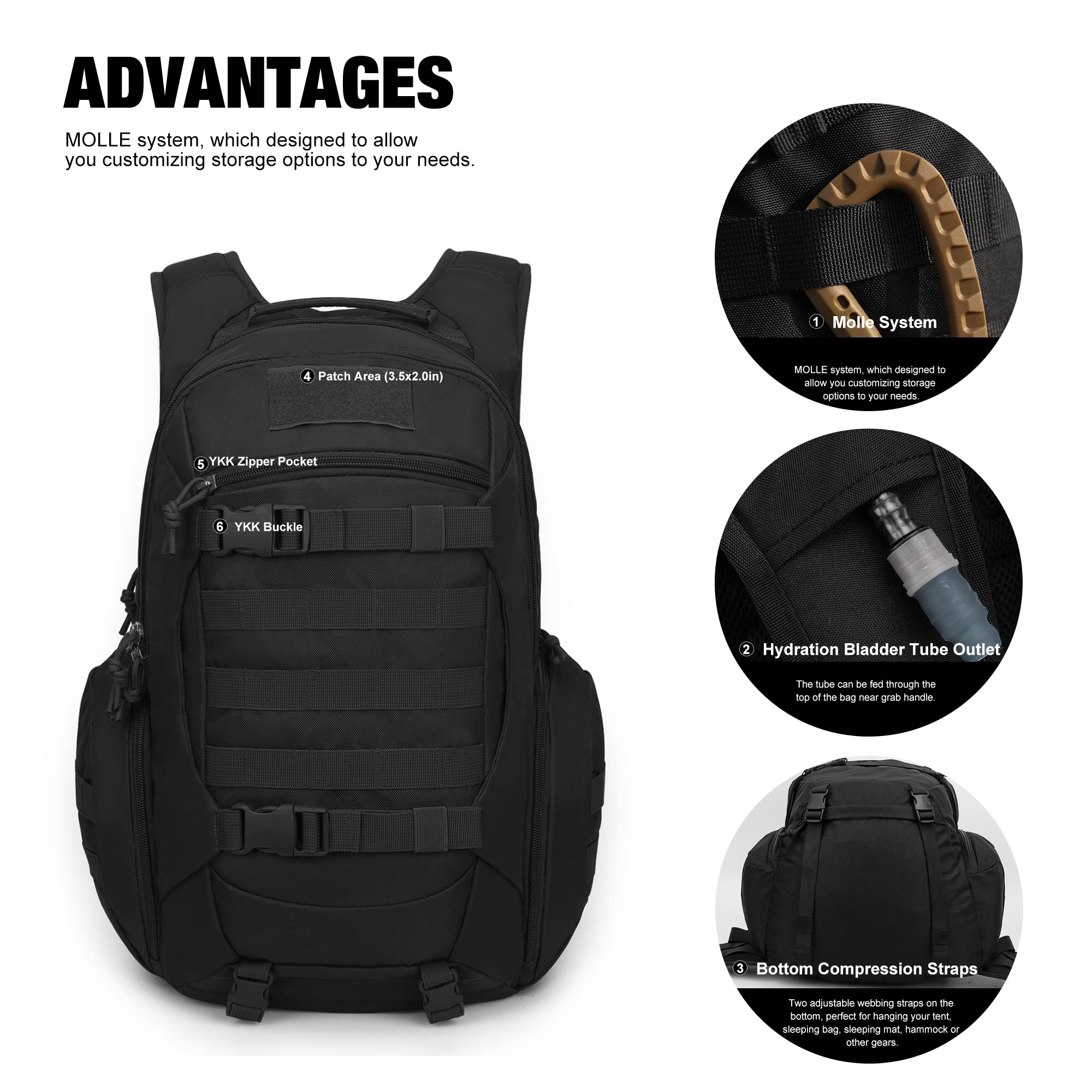 Mardingtop Tactical Backpack for Men,Military Molle Backpack for Hiking,Motorcycle Backpack,28L EDC Backpack