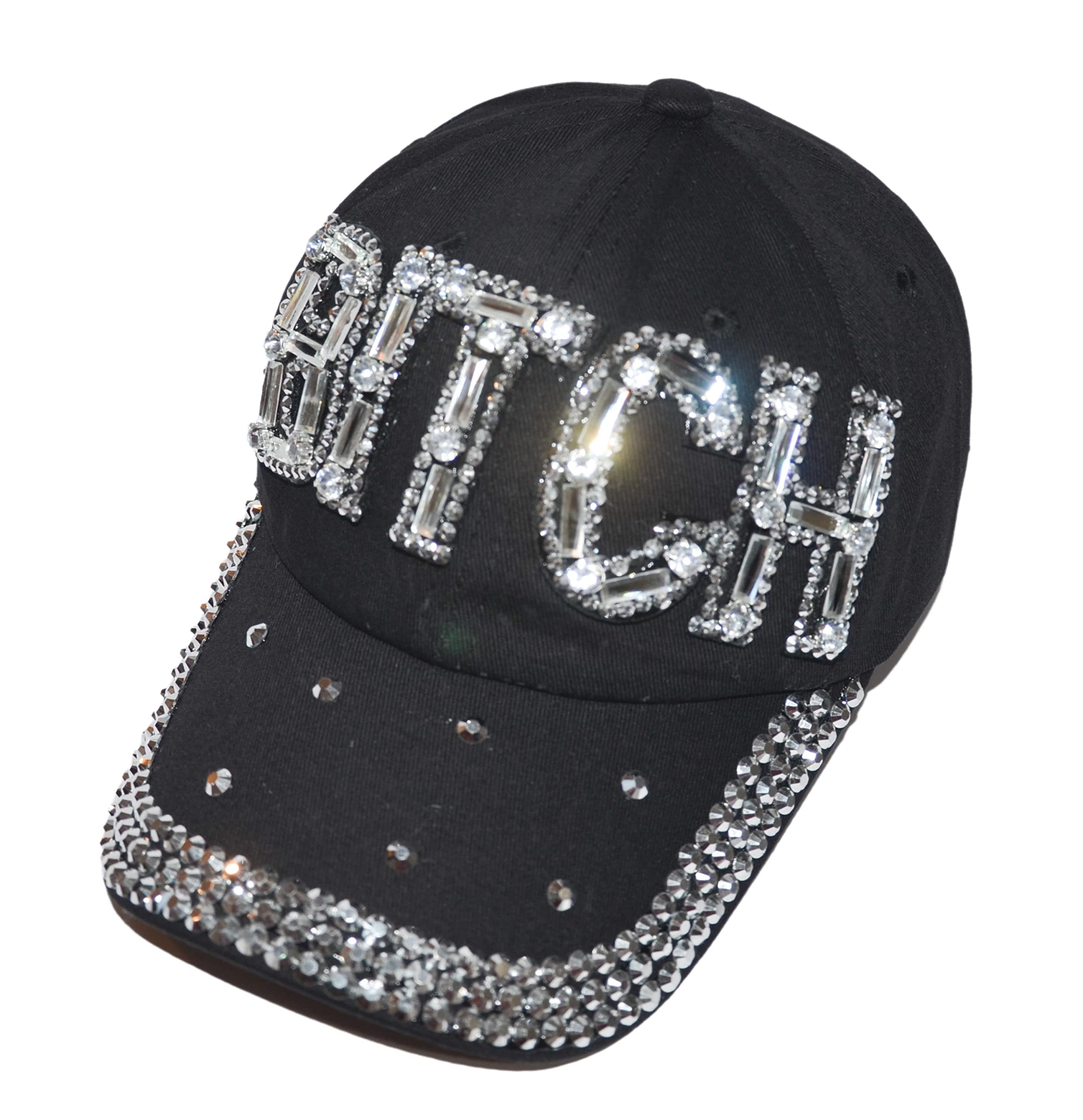 Popfizzy Bitch Hats for Women, Funny Trucker Hat, Bling Rhinestone Hat, Funny Birthday Bitch Gift for Bad Bitches Distressed Baseball Cap