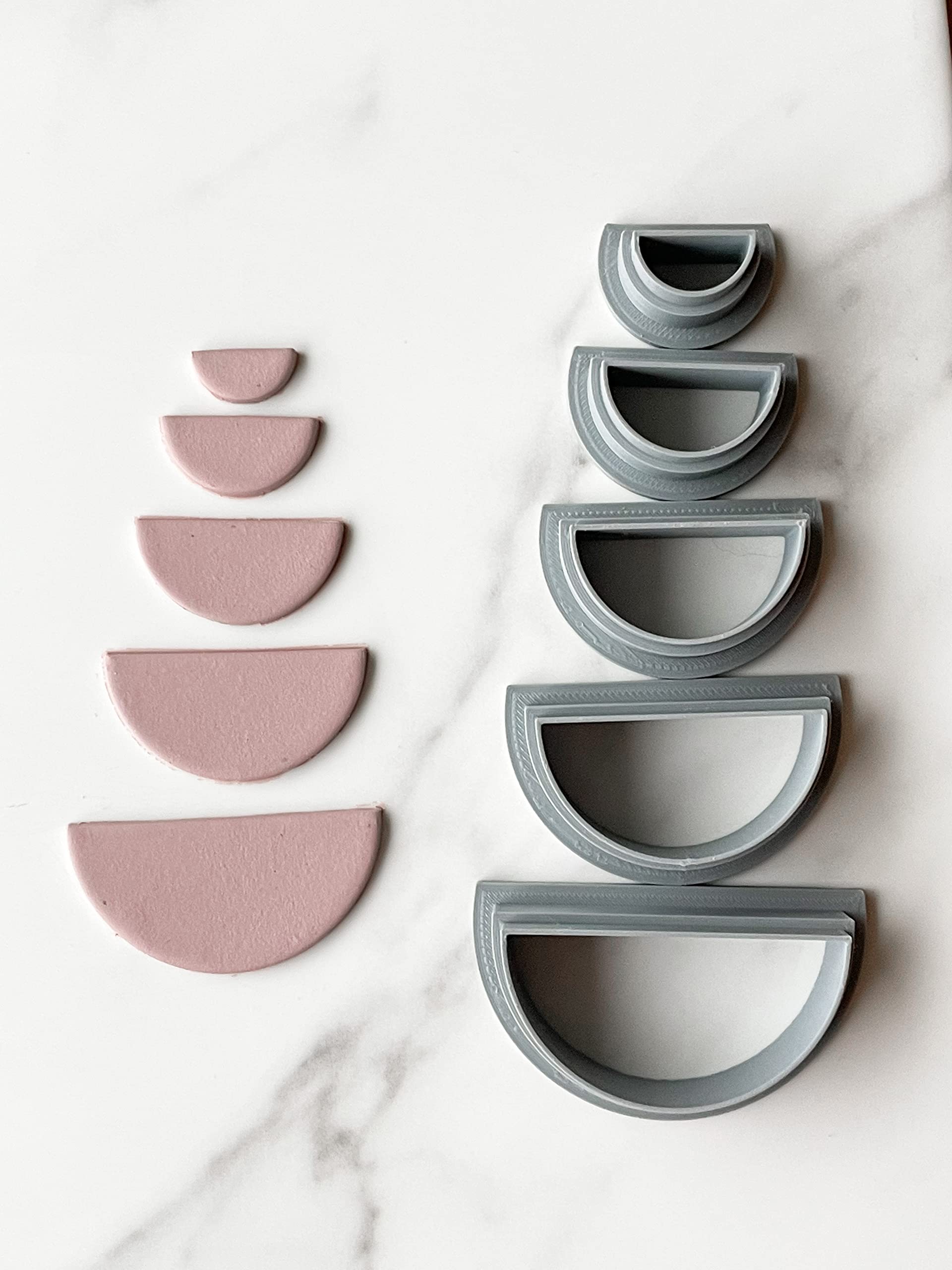 Polymer Clay Cookie Cutters β The Clayful Co Semi Circle Cutter Pack Set of 5 β Plastic Cutter for Jewelry and Earring Shapes Half Circle