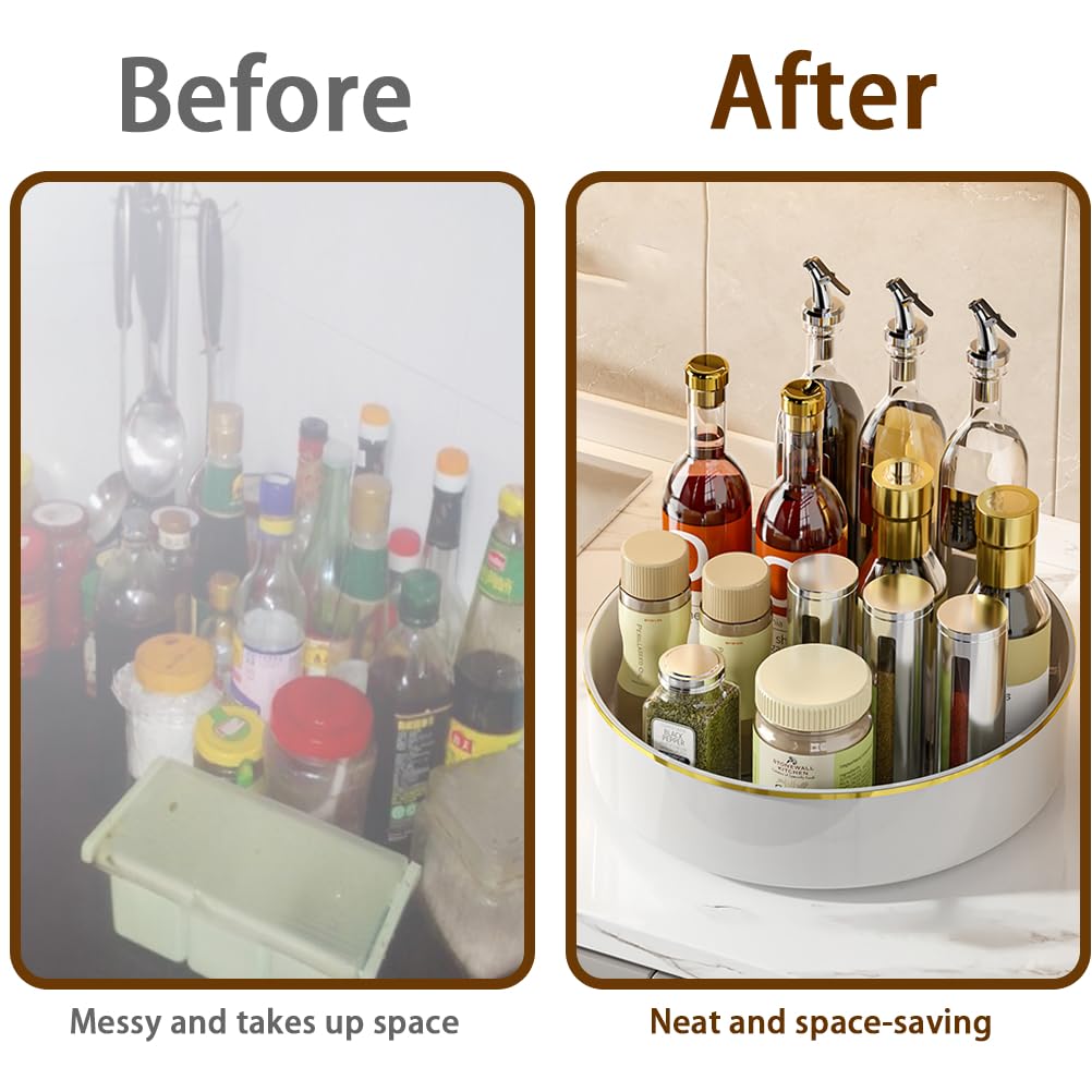 Lazy Susan Turntable Organizer for Cabinet- Spice Rack, Makeup Perfume Organizer Plastic Non-Slip Rotating Containers for Kitchen, Office, Bathroom-9"+12" Lazy Susan Organizers (White-2Pack)