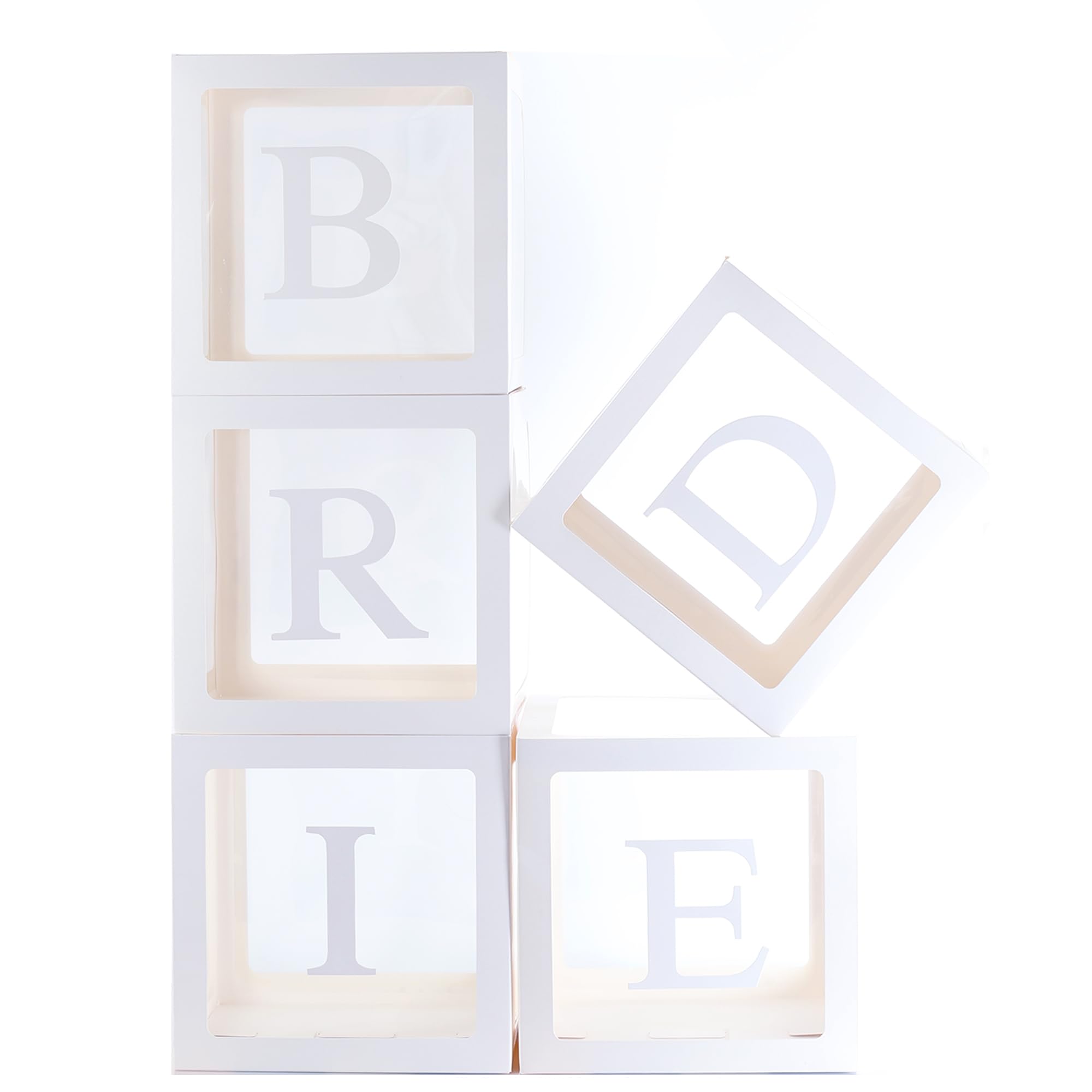 White BRIDE Balloons Boxes with 5 PCS Clear Balloon Boxes and 5pcs Letters for Bride Shower Party Wedding Decorations