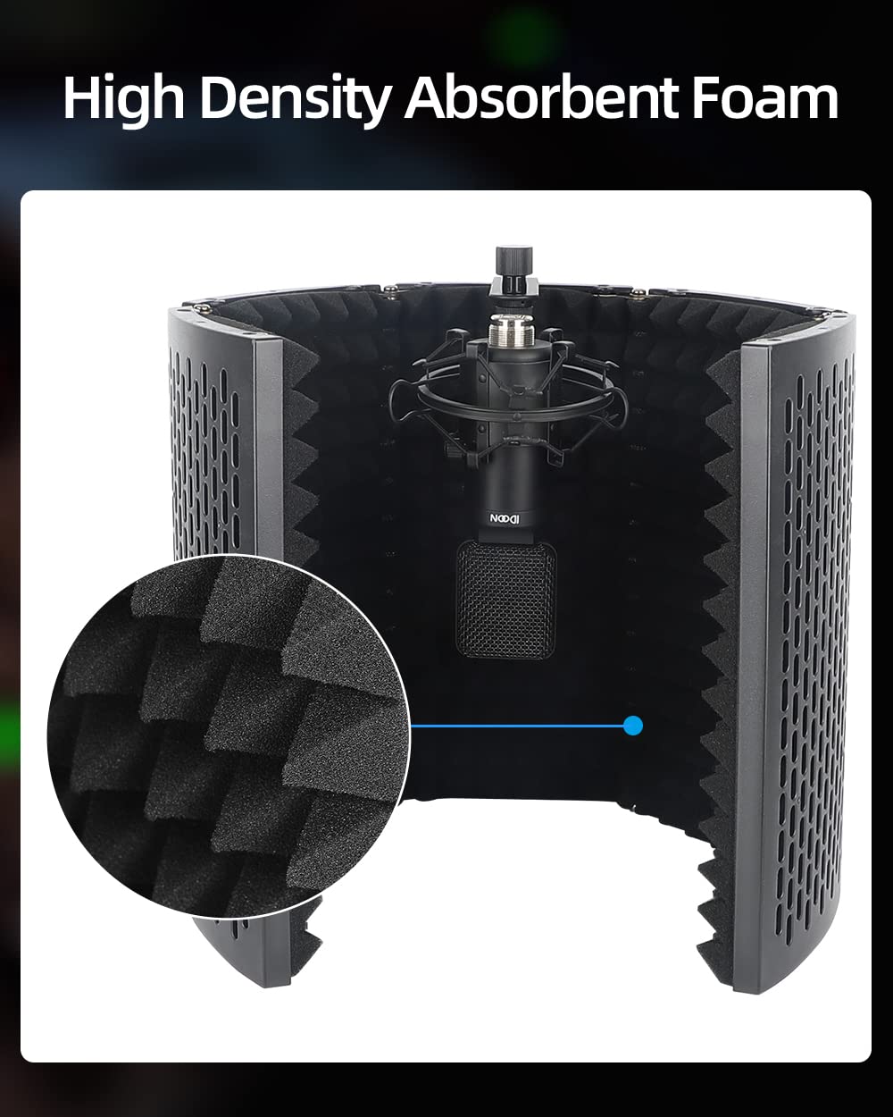 Microphone Isolation Shield [5 Panels Curved Upgrade], Desktop Isolation Shield for Blue Yeti/Shure MV7/SM7B/ATH2020 and Other Mics, High Density Absorbent Foam, by IDoon