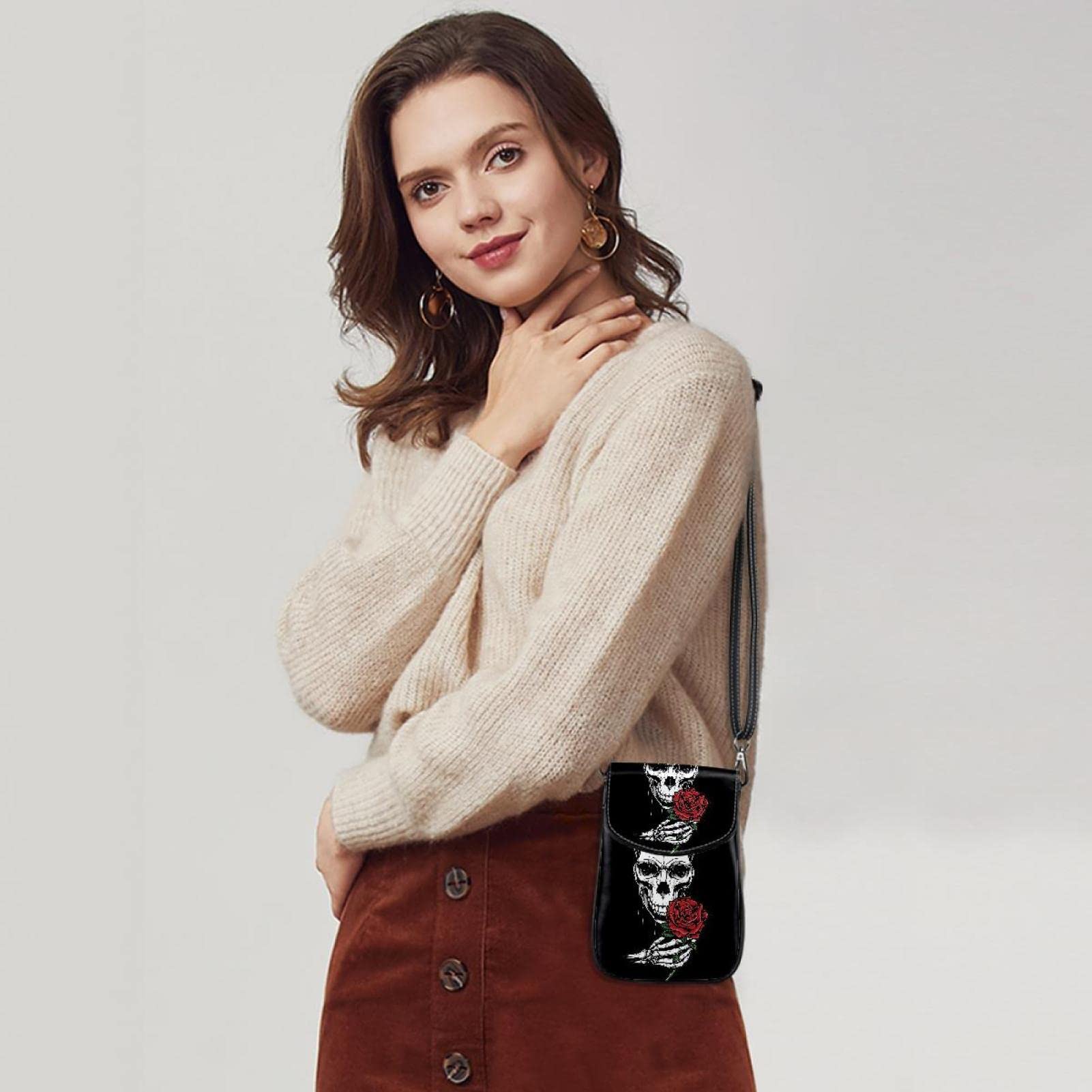 Small Crossbody Bag Skull Rose Cell Phone Purse Wallet