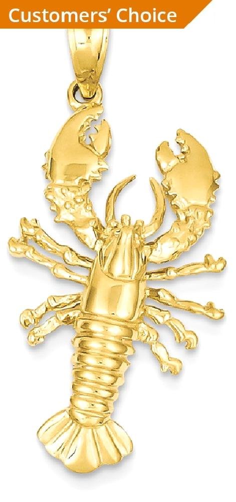IceCarats 14K Yellow Gold Lobster Necklace Charm Pendant 36mm x 14mm Only