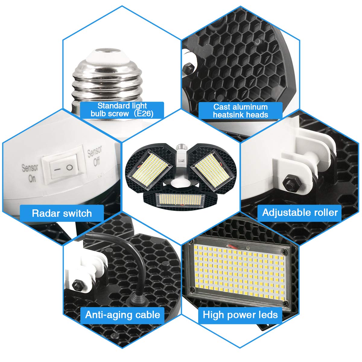 LED Garage Lights Motion Activated,100W Deformable LED Garage Ceiling Lights12500 LM CRI 80 Led Shop Lights for Garage, led Garage Light Motion Sensor Garage Lights with 3 Adjustable 100W1PK