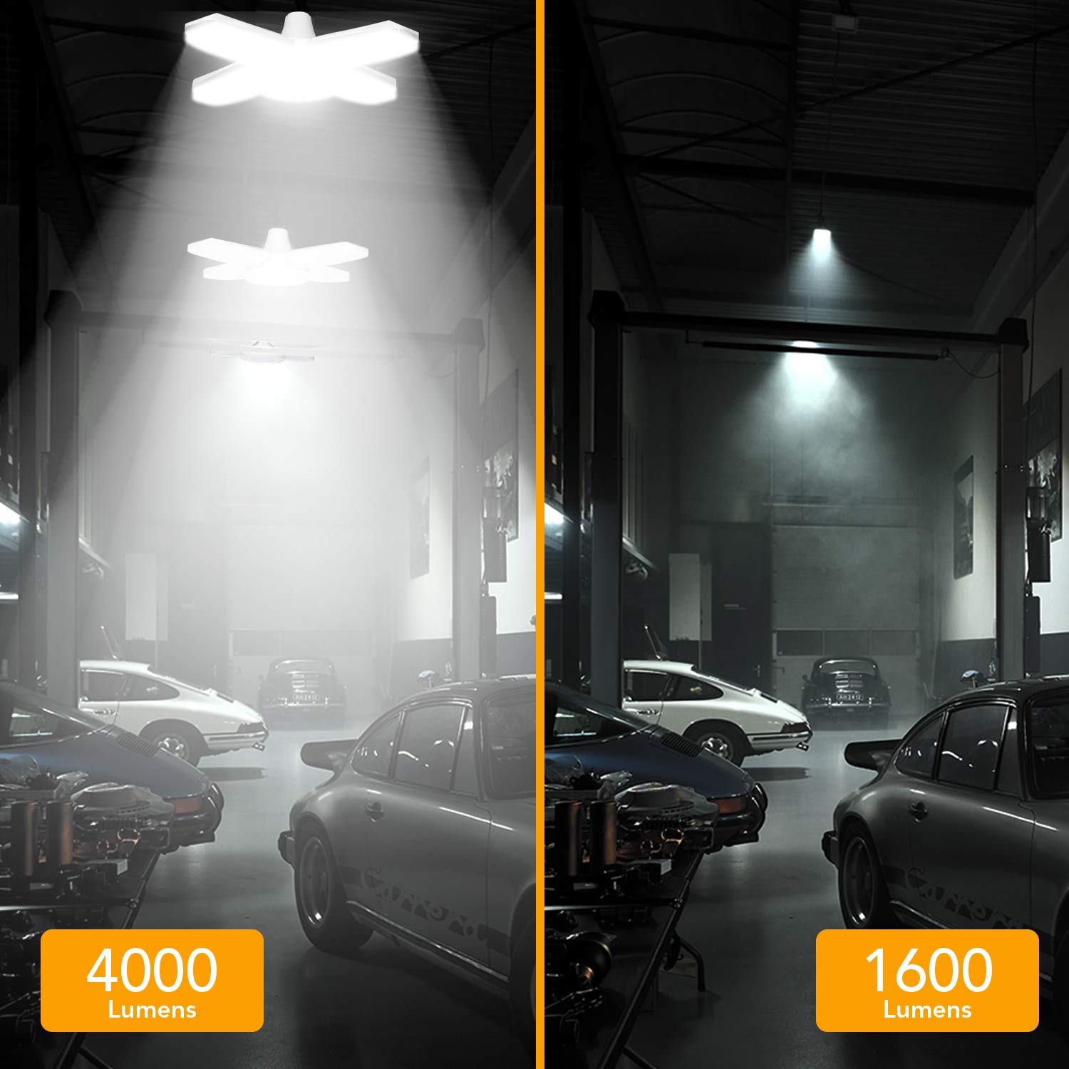 LED Garage Light 2 Pack,35W 4000 lumens 6000K led Lights for Garage Ceiling with 4-Leaves Panels deformable led Garage Lights E26/E27 for Warehouse, Basement, Barn, Workshop, Shop (White(2 Pack))