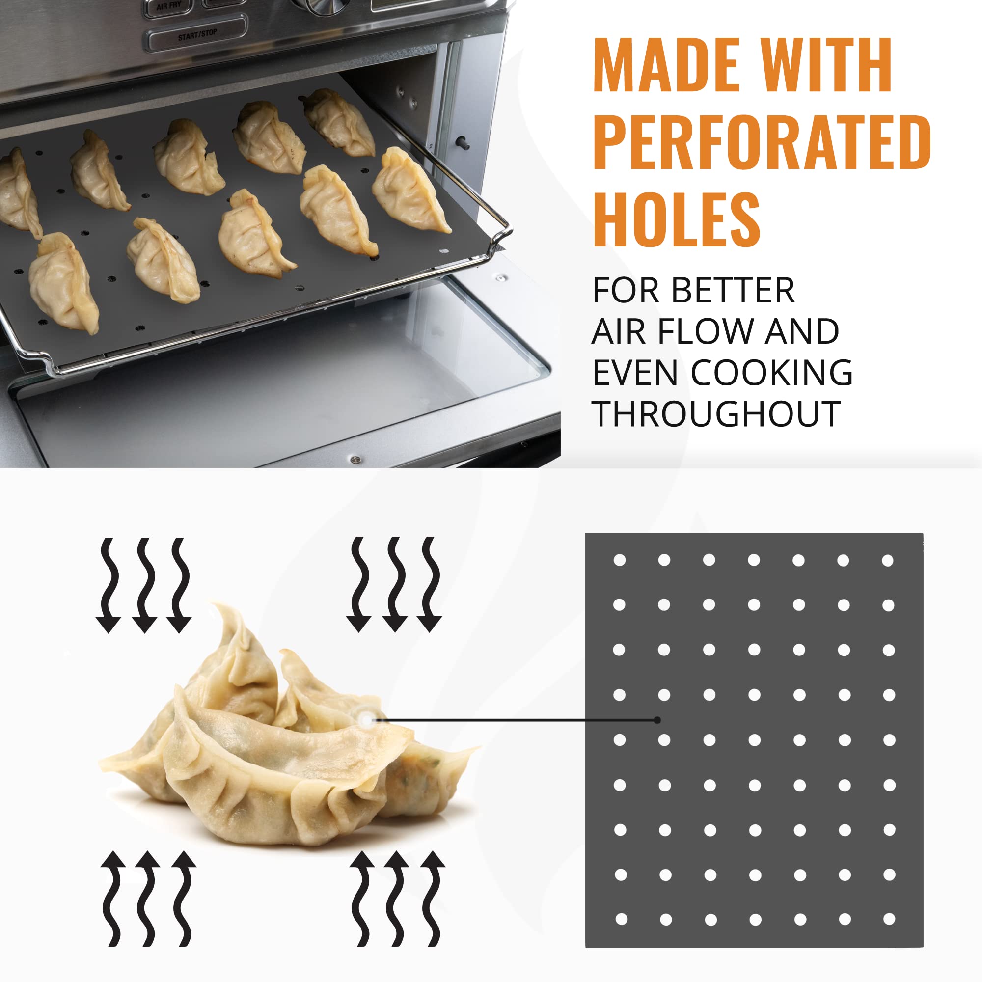 Reusable Liners for Toaster Oven Air Fryer 9 x 11 Accessories Compatible with Breville, Black & Decker, Cuisinart, Emeril Lagasse + More, Perforated Non-Stick Mats for Baking, Cooking, Oven Rack