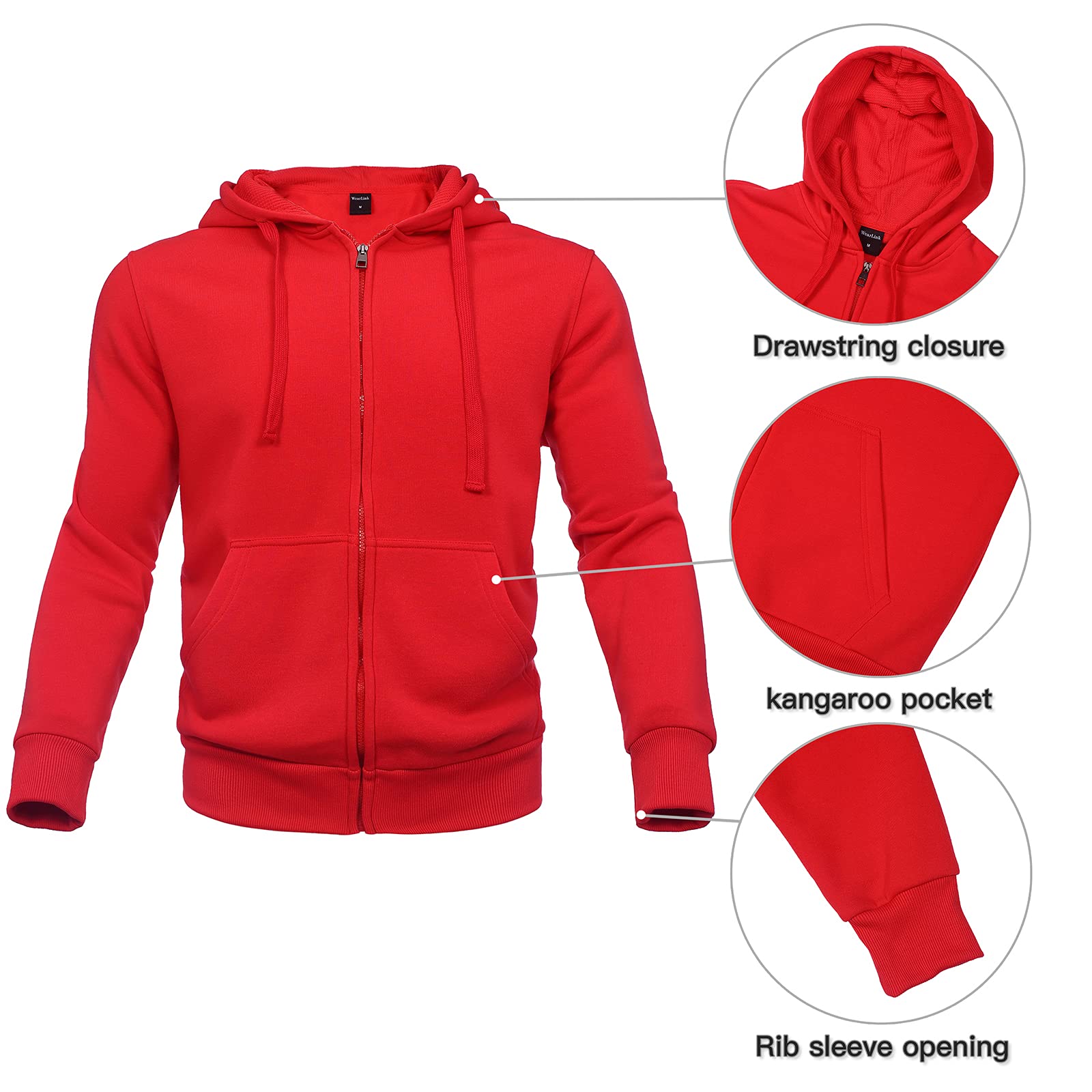 Mens Tracksuits Set Athletic Long Sleeve Full Zip Jogging Suit 2 Piece Fleece Hooded Casual Sports Drawstring Sweatsuits for Men(Red,XXL)