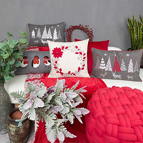 JWH Trees Pillow Covers Decorative Deer Embroidered Accent Pillow Case Snowflake Cushion Christmas Pillowcase for Farmhouse Home Bed Couch Decor Sham 14x20 Inches Grey White