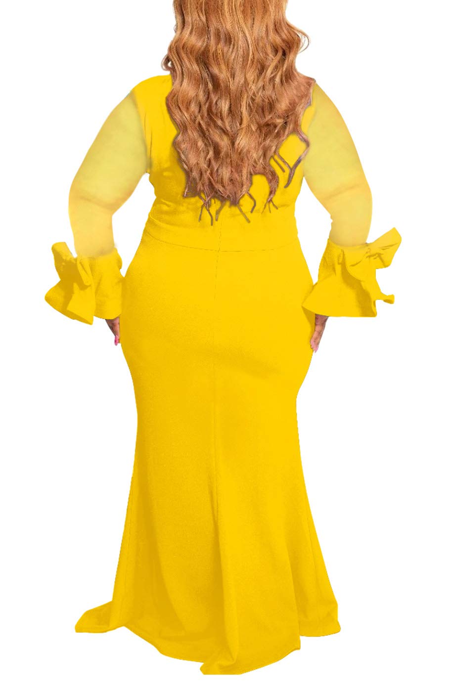 IyMoo Women's Sexy Plus Size Bodycon Ruffle Shoulder Cocktail Evening Mixi Dress Yellow 2XL