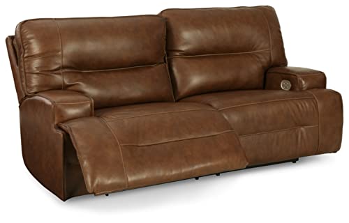 Signature Design by Ashley Francesca Modern Tufted Leather 2 Seat Power Reclining Sofa with Adjustable Headrest, Dark Brown