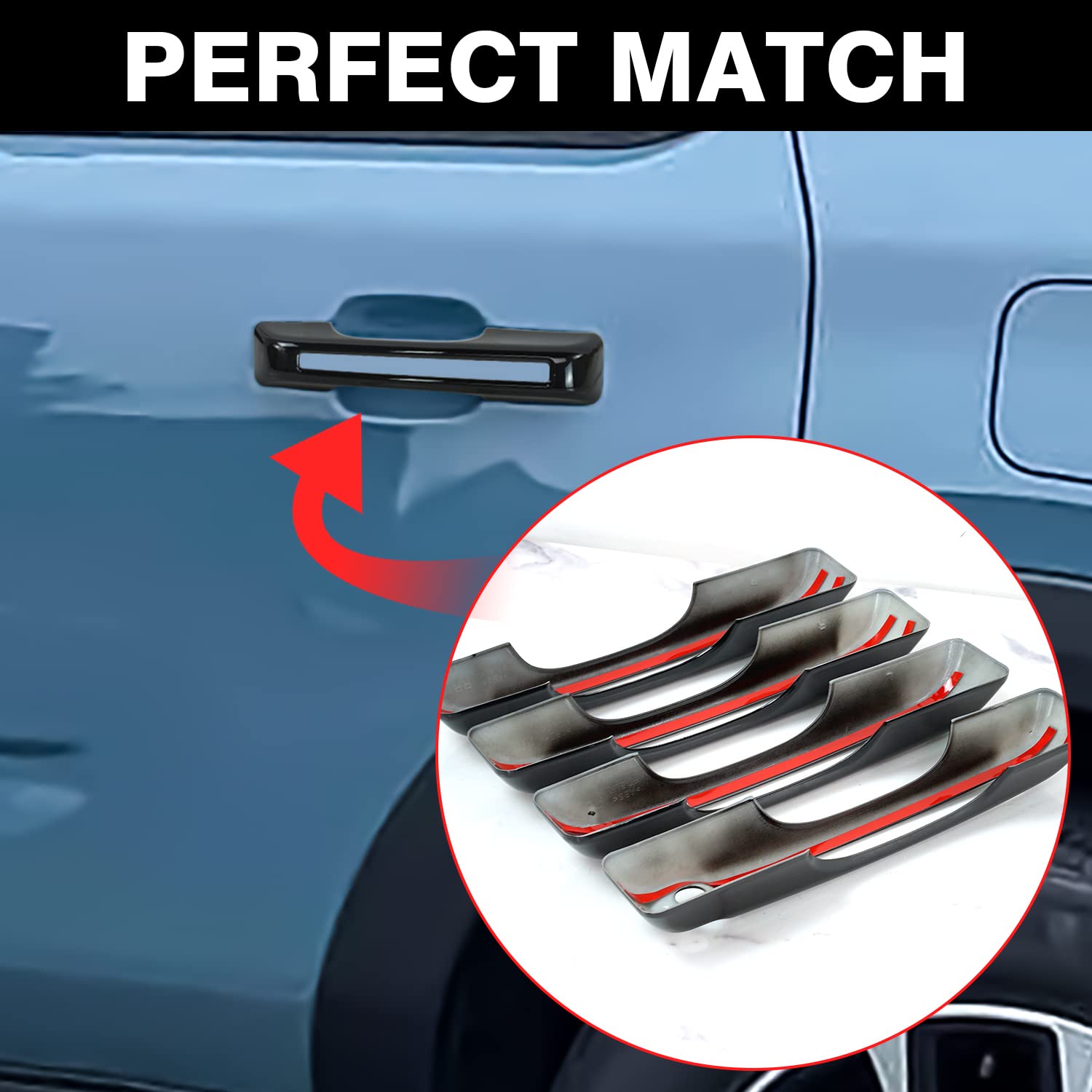 LONGDING Door Handle Covers Trim for 2021 2022 Ford Bronco Sport Car Exterior Door Handle Accessories Front Emblem Badge Cover Trim ABS Smooth Black 4PCS