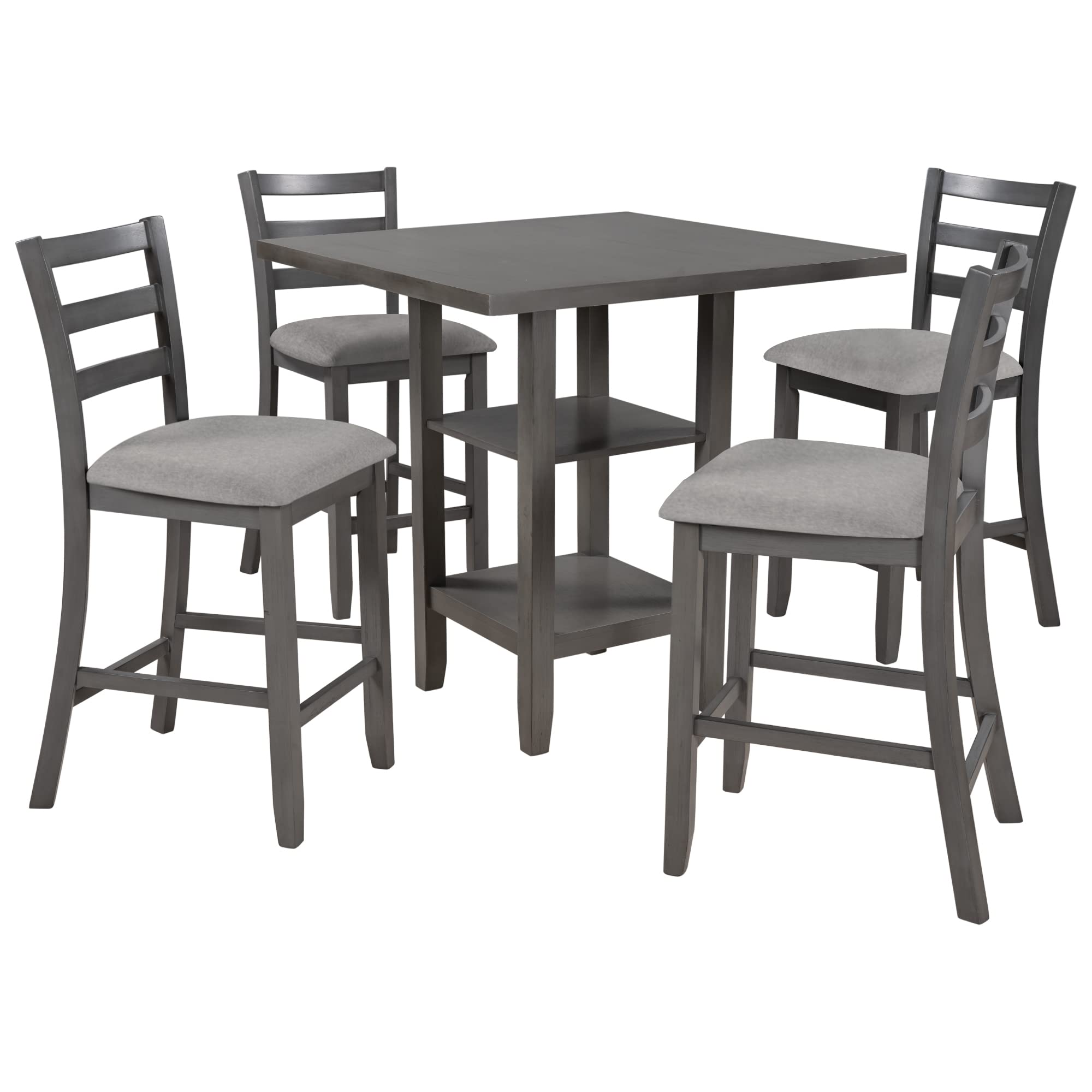 KoiHome 7-Piece Retro Extendable 6 Upholstered Chairs with Seat Cushion, Wood Kitchen Table Set for Dining Room, Restaurant, Distressed Finish, Set of 6 (Brown+White)
