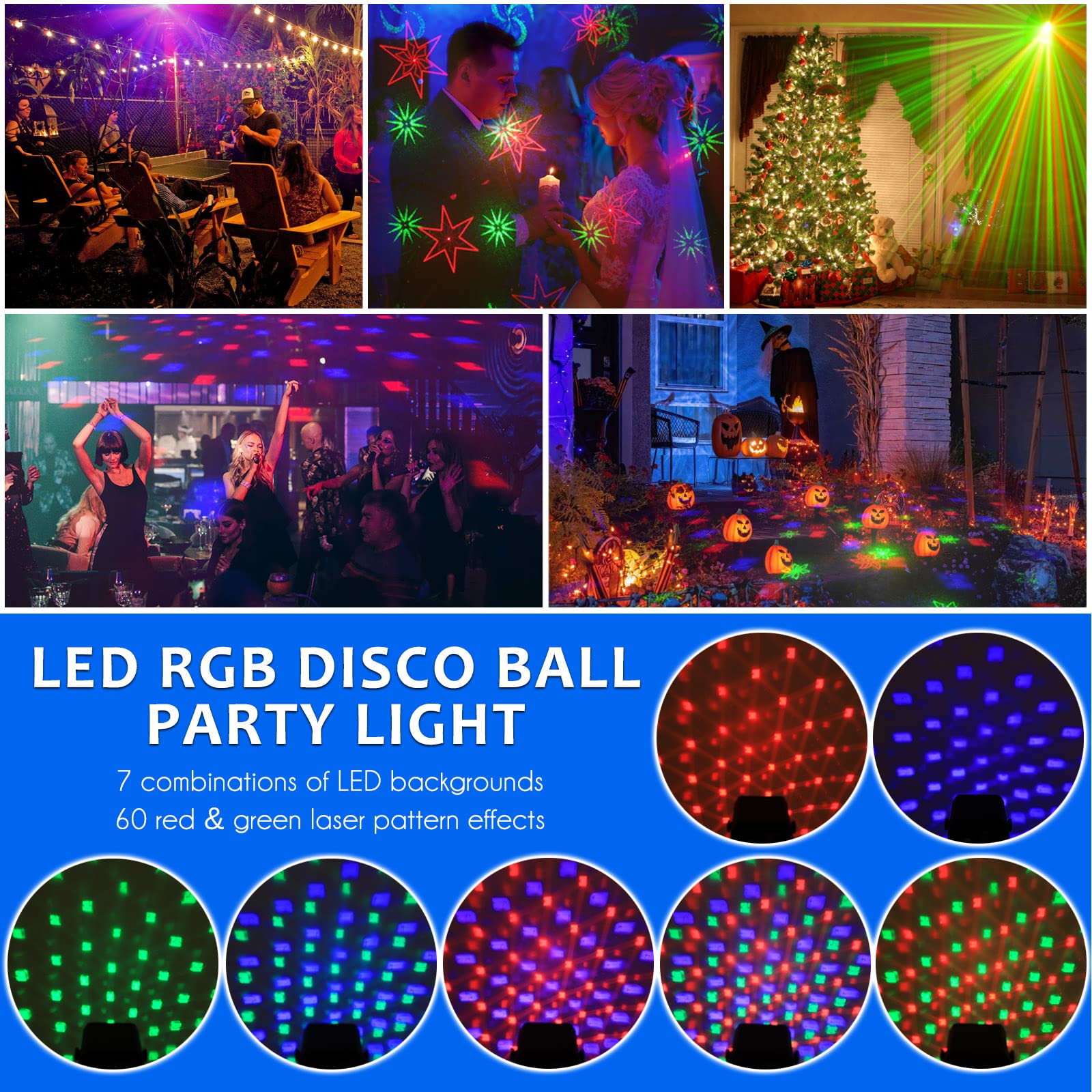 Party Light DJ Disco Lights Sound Activated Mini Laser Light with Remote Control USB Charrging for Indoor Parties Disco Stage Show Hoilday Christmas