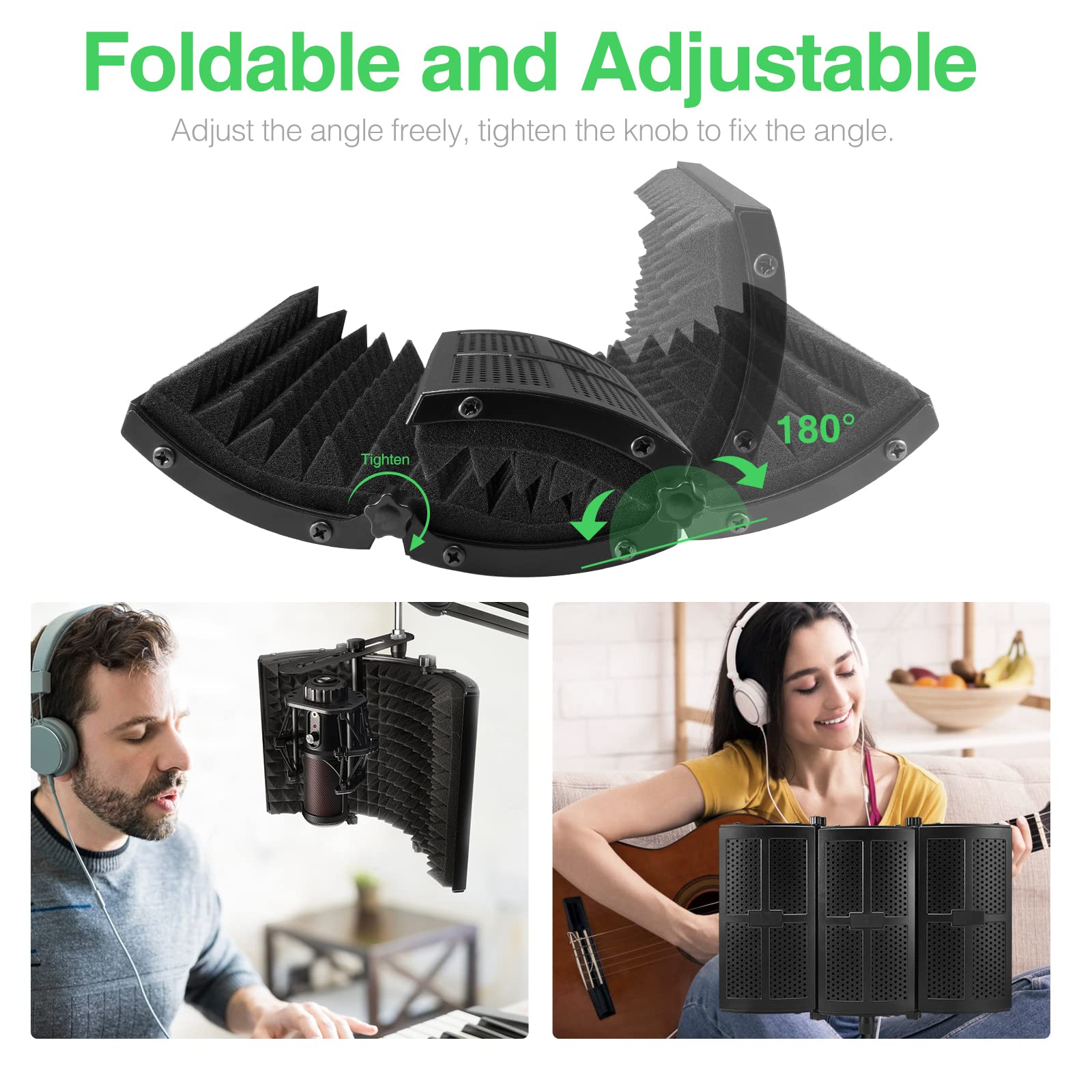 Microphone Isolation Shield, JAMELO Acoustic Sound Shield, Mic Sound Absorbing Foam for Sound Recording Studio, Podcasts, Singing and Broadcasting