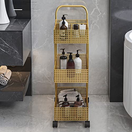 SLNFXC Scandinavian Iron Shelves Bedroom Kitchen Metal Removable Bathroom Storage Rack with Wheels Trolley