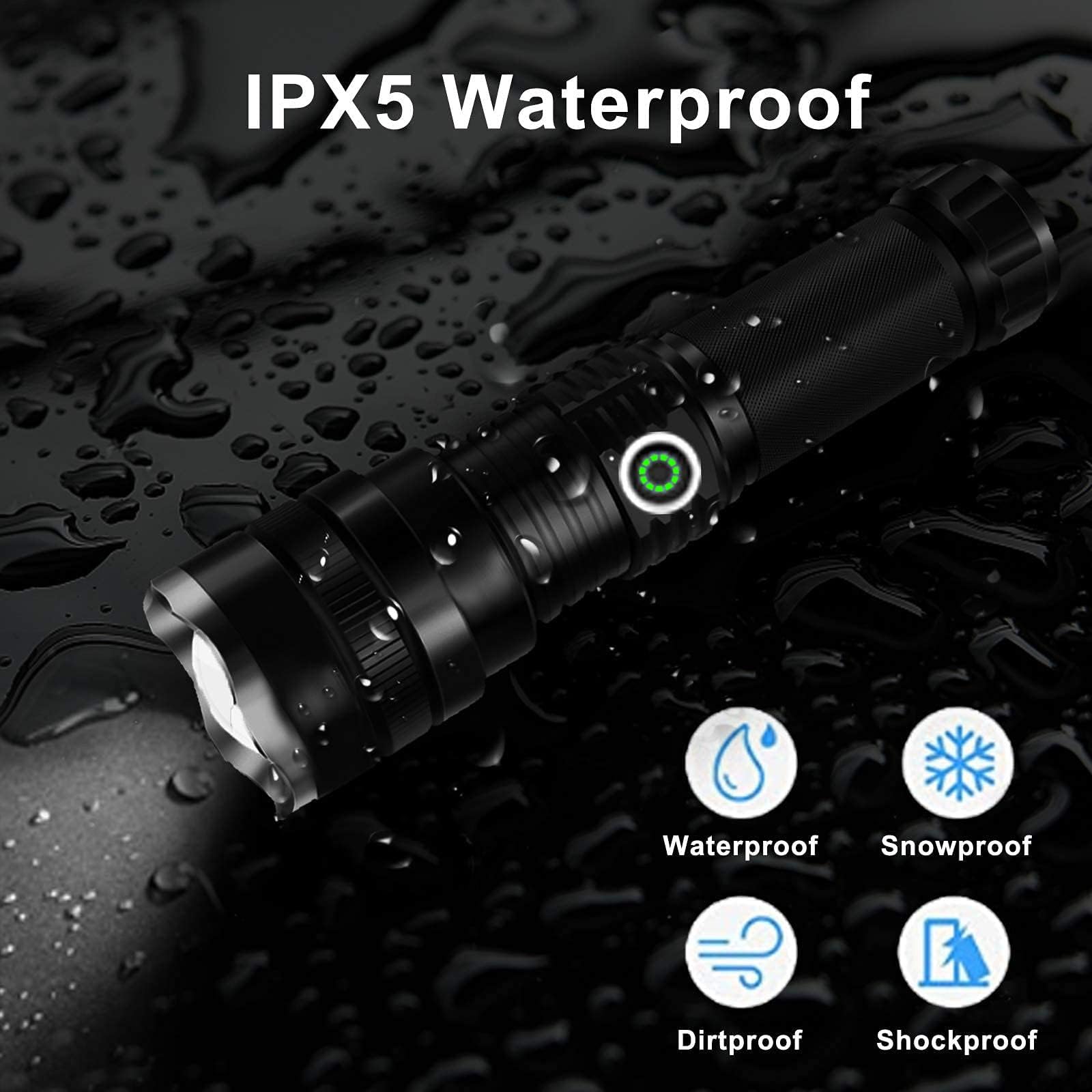 LED Rechargeable Flashlights High Lumens, 290000 Lumen Super Bright Flashlight with ΒATTERY & USB Cable, Powerful Handheld Waterproof flashlights with 4 Modes for Home/Camping/Emerge∩cy/Reading