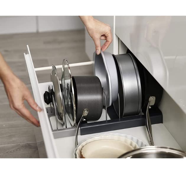 JYARZ Space Saving Dish Rack Retractable Pot Lid Rack Stainless Steel Spoon Holder Cooking Dish Drainer Drying Rack Kitchen Organizer Pan Cover Stand Dish Drying Rack