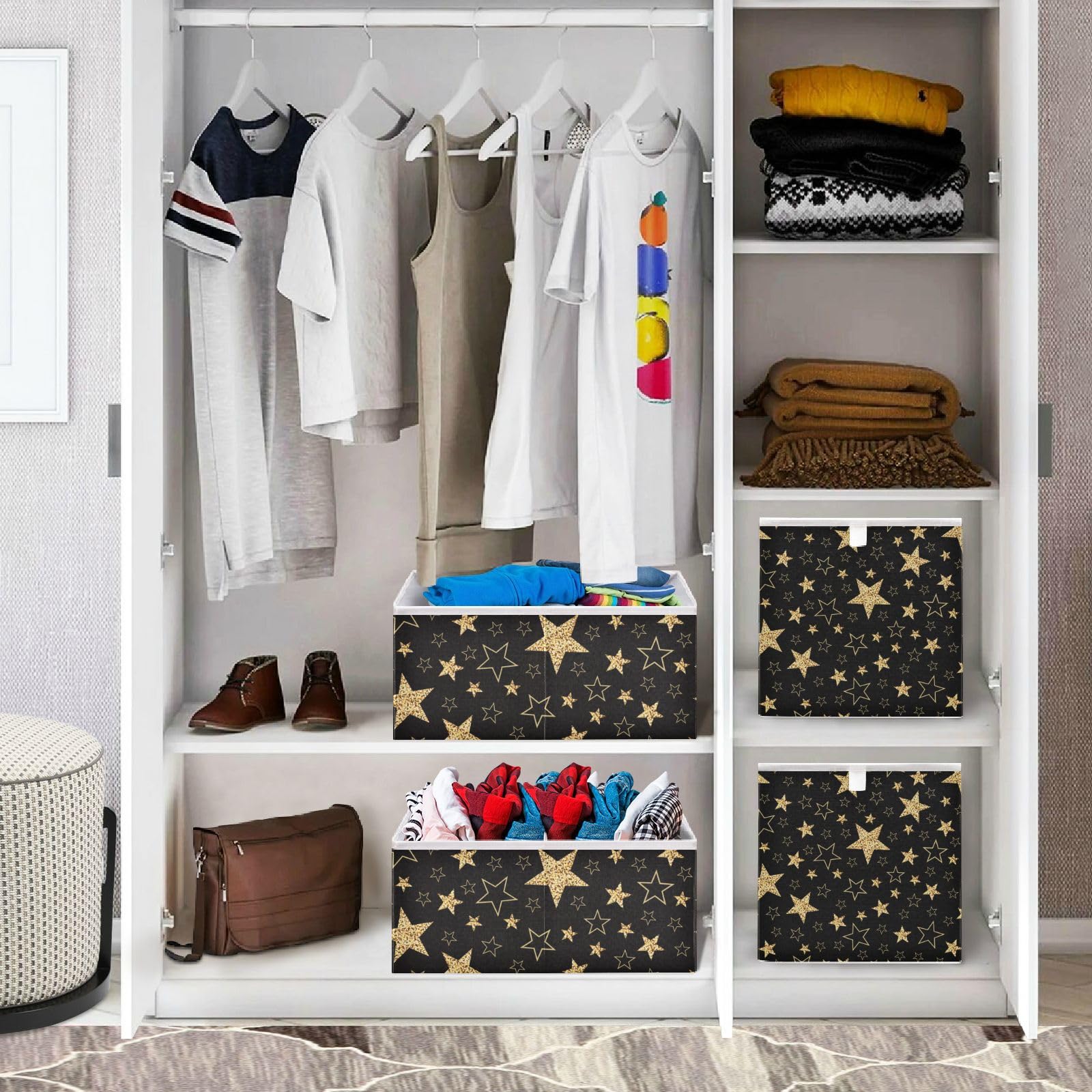 Kigai Fabric Cube Storage Bins Foldable Storage Box Waterproof Storage Cubes Organizer with Handles Storage Basket for Shelves, Home, Office, Nursery, 11"x11"x11", Star