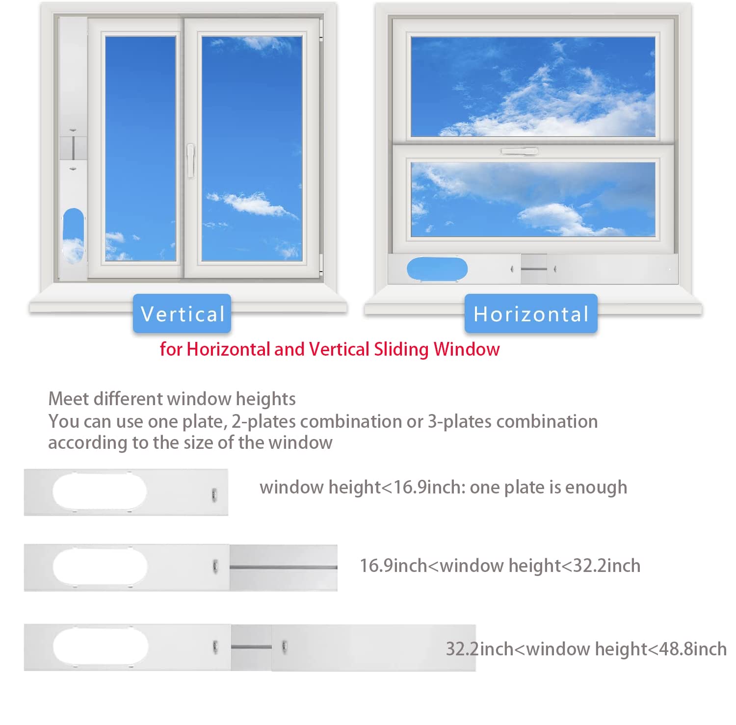 Portable AC Window Kit with 5.1” Exhaust Hose for Sliding Window, Adjustable Air Conditioner Window Vent Kit for Ducting AC Seal Panel for Horizontal&Vertical Window