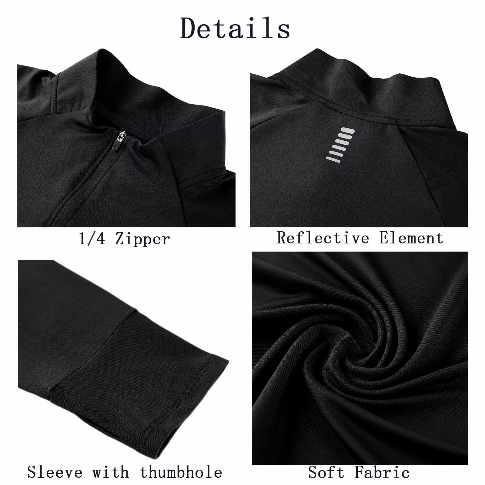 PICKLION Men's 1/4 Zip Long Sleeve Training Top Pullover Quarter Zipper Muscle Athletic Workout Bodybuilding Golf Polo Shirts Black X-Large