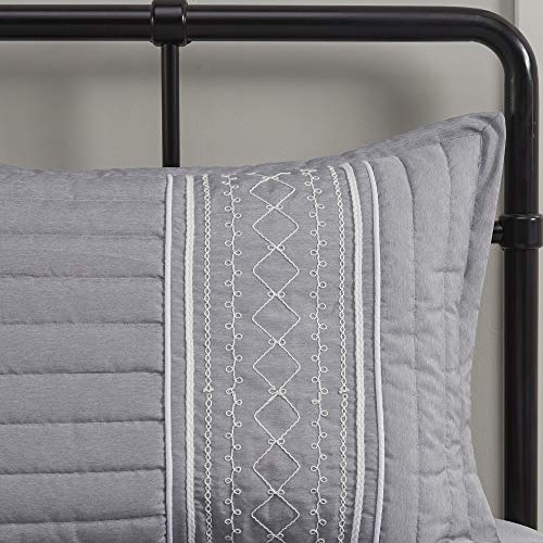Madison Park Comforter Set, Embroidered Textured Heatherd Print All Season Down Alternative Cozy Bedding with Matching Shams, Decorative Pillow, King (104 in x 92 in), Kailee, Embroidery Grey 5 Piece