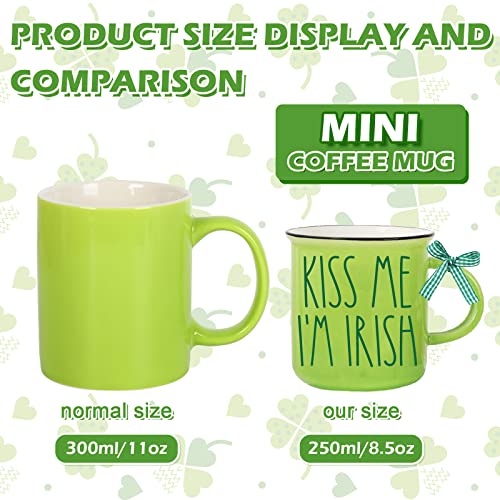 Whaline 6Pcs St. Patrick's Day Mini Coffee Mug with Ribbon Shamrock St. Patrick's Day Mini Mug Green White Lucky Clover Tiered Tray Decor for Irish Holiday Table Centerpieces Decor Housewarming Gift