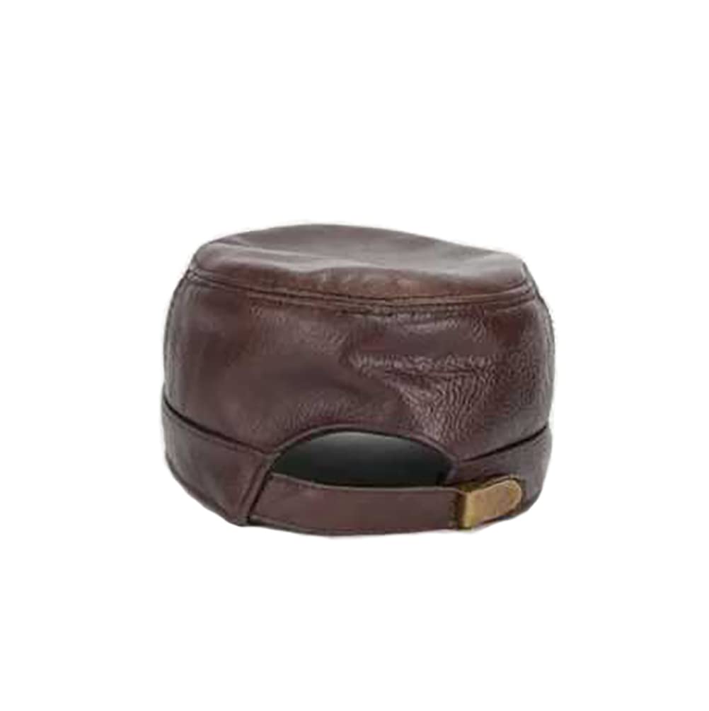 Mens Genuine Leather Flat Top Baseball Cap Army Cap Adjustable Military Hat Flat Cap Casquette Warm Classic 2 Colors