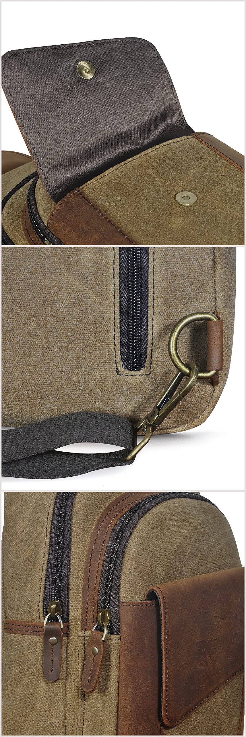 Le'aokuu Men Canvas And Genuine Leather Outdoor Casual Travel Hiking Waterproof Crossbody Chest Sling Bag Shoulder Strap Backpack 8013 (0 Brown)