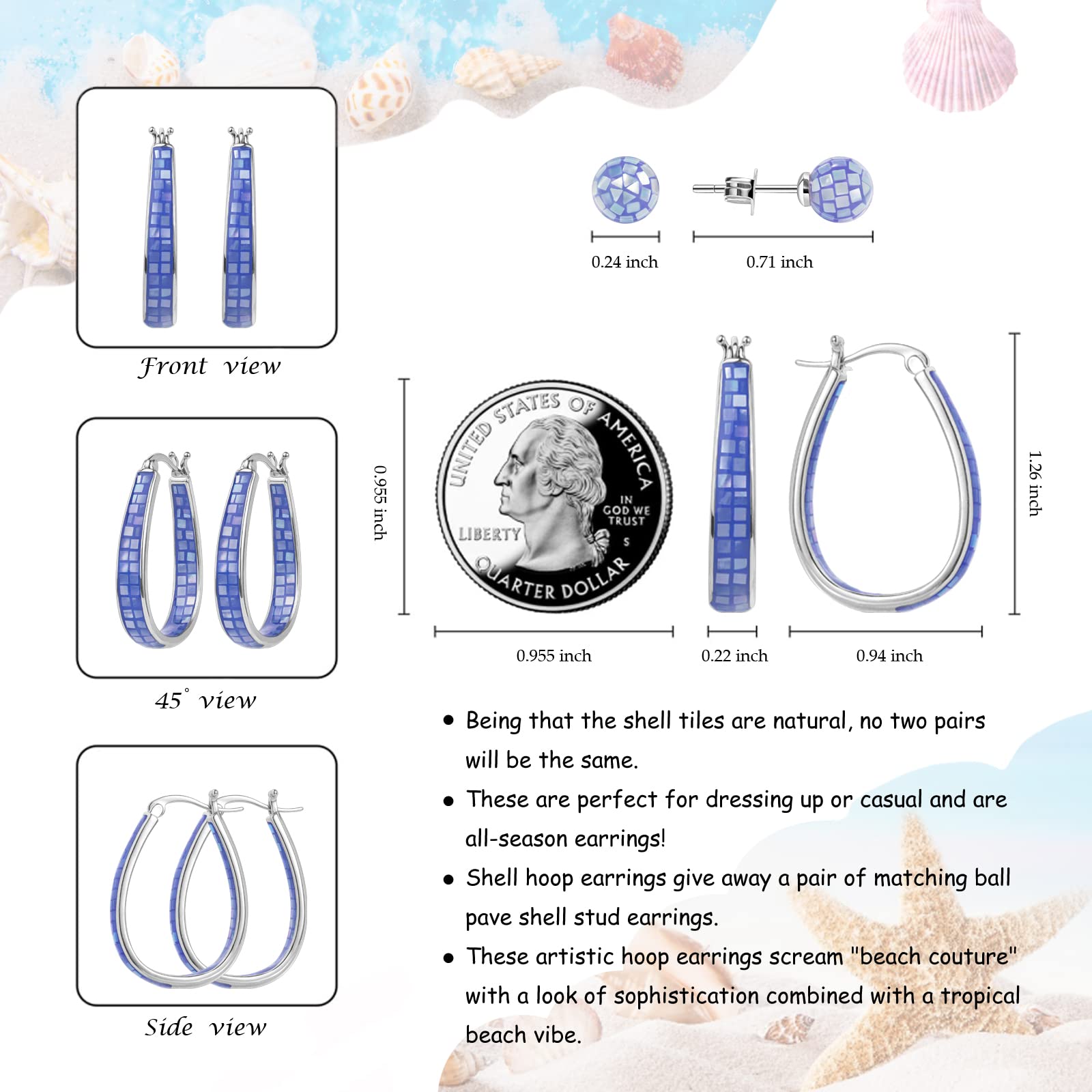 MUYUU Rhodium Plated Oval Inside Out Abalone Shell Hoop Earrings For Women Fashion Jewelry Gift