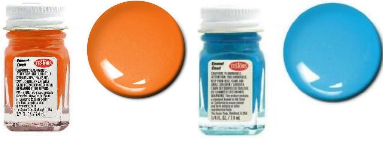 Make Your Day Testors Enamel Paint, Magenta, Gloss Teal, Gloss Grape, Gloss Turquoise, Gloss Sublime, Gloss Tangerine, and Clear Thinner, 1 3/4 Ounce (Pack of 7) Paintbrushes