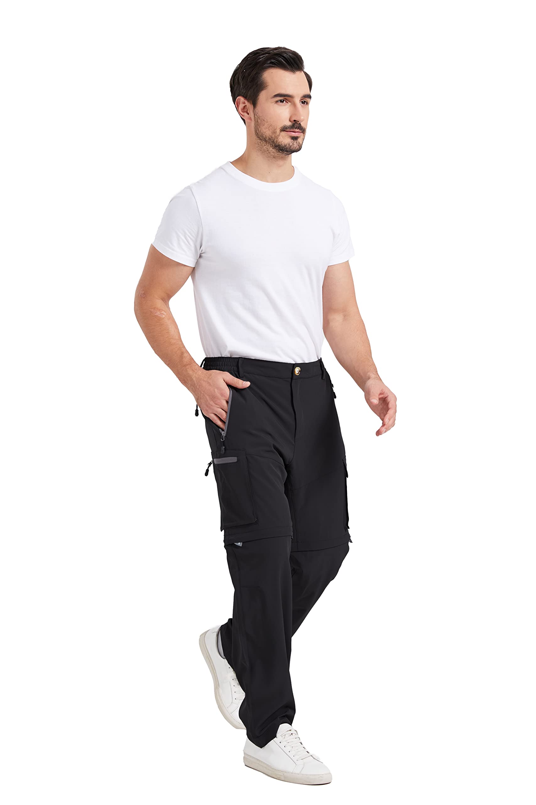 Mens Stretch Convertible Pants Water Resistant Quick Dry Zip Off Cagro Hiking Pants Black S