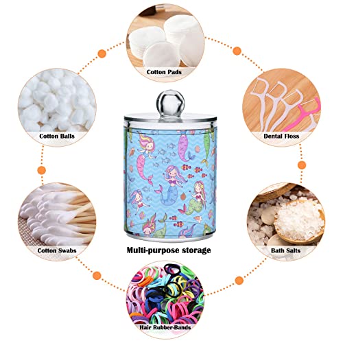 xigua 2 Pack Mermaid Qtip Holder Dispenser with Lids 14 oz Bathroom Storage Organizer Set,Clear Apothecary Jars Food Storage Containers for Tea,Coffee,Cotton Ball,Cotton Swab,Floss