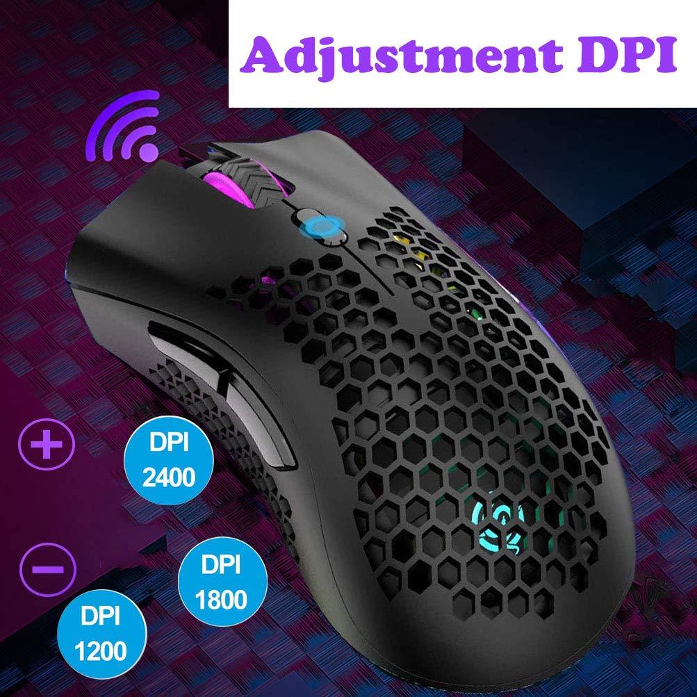 Lightweight Gaming Mouse,Wireless Rechargeable Ultralight Honeycomb Mice with RGB Chroma Backlit, Adjustable DPI,2.4G Wireless Ergonomic Optical Sensor Mouse Compatible for PC Mac Gamer (Black)