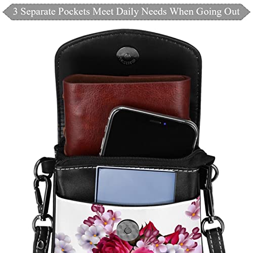 Small Crossbody Bag Red Flower Cell Phone Purse Wallet