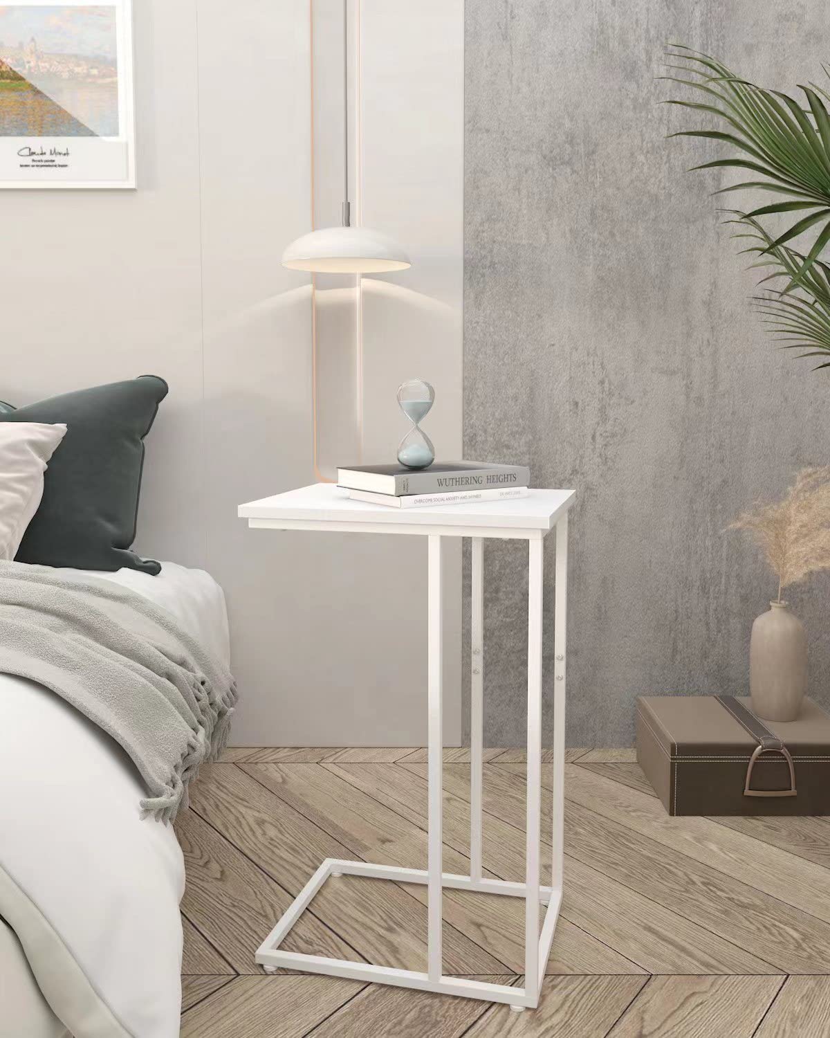 Innerjoin C Shaped End Table, C Side Table for Sofa, Couch and Bed, Tv Tray Table fits Small Space, Living Room Bedroom, White