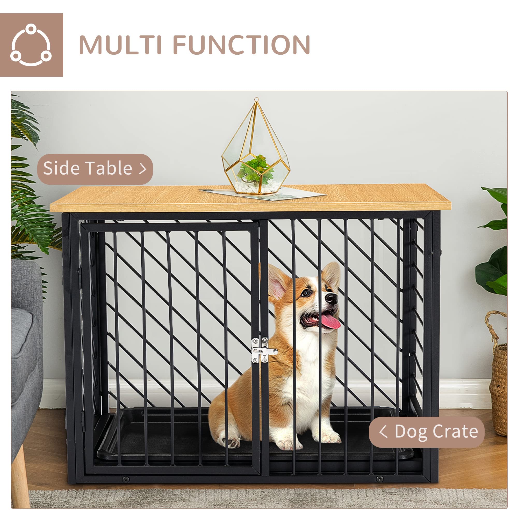 PawHut Dog Crate Furniture, Heavy Duty Dog Kennel End Table with Removable Tray, for Small Medium Dogs, Indoor Use, Black