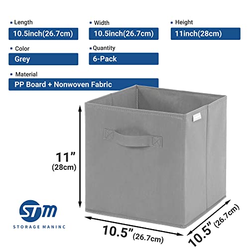 STORAGE MANIAC Storage Cubes, 11 Inch Collapsible Storage Bins with Handles, 6 Pack Fabric Foldable Bins for Organization, Durable Storage Bins for Closet, Shelves, Offices, Toys, Grey