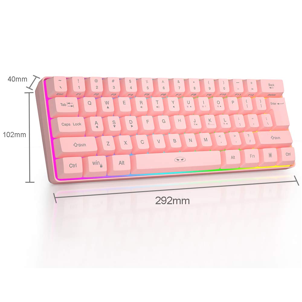MageGee 60% Wireless Gaming Keyboard with 2.4G Connection, Ultra Compact 61 Keys RGB Backlit Quiet Office Keyboards for Windows Laptop PC, Waterproof, Pink